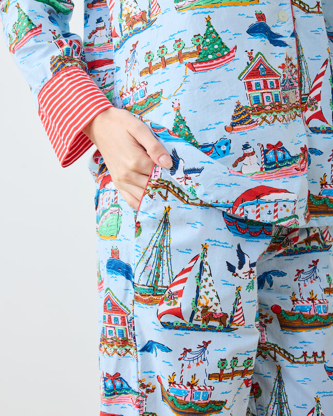 Sugar Plum Ferry - Long PJ Set - Blue Sailboat – Printfresh