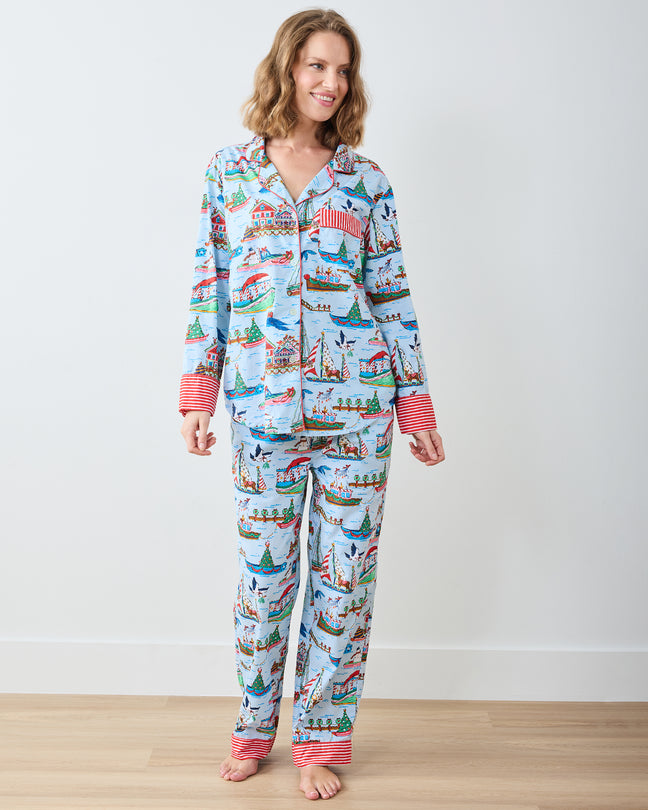 Sugar Plum Ferry - Long PJ Set - Blue Sailboat – Printfresh