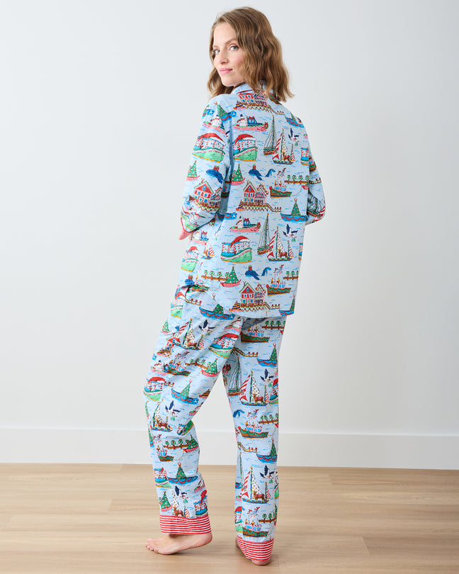 Sugar Plum Ferry - Long PJ Set - Blue Sailboat – Printfresh