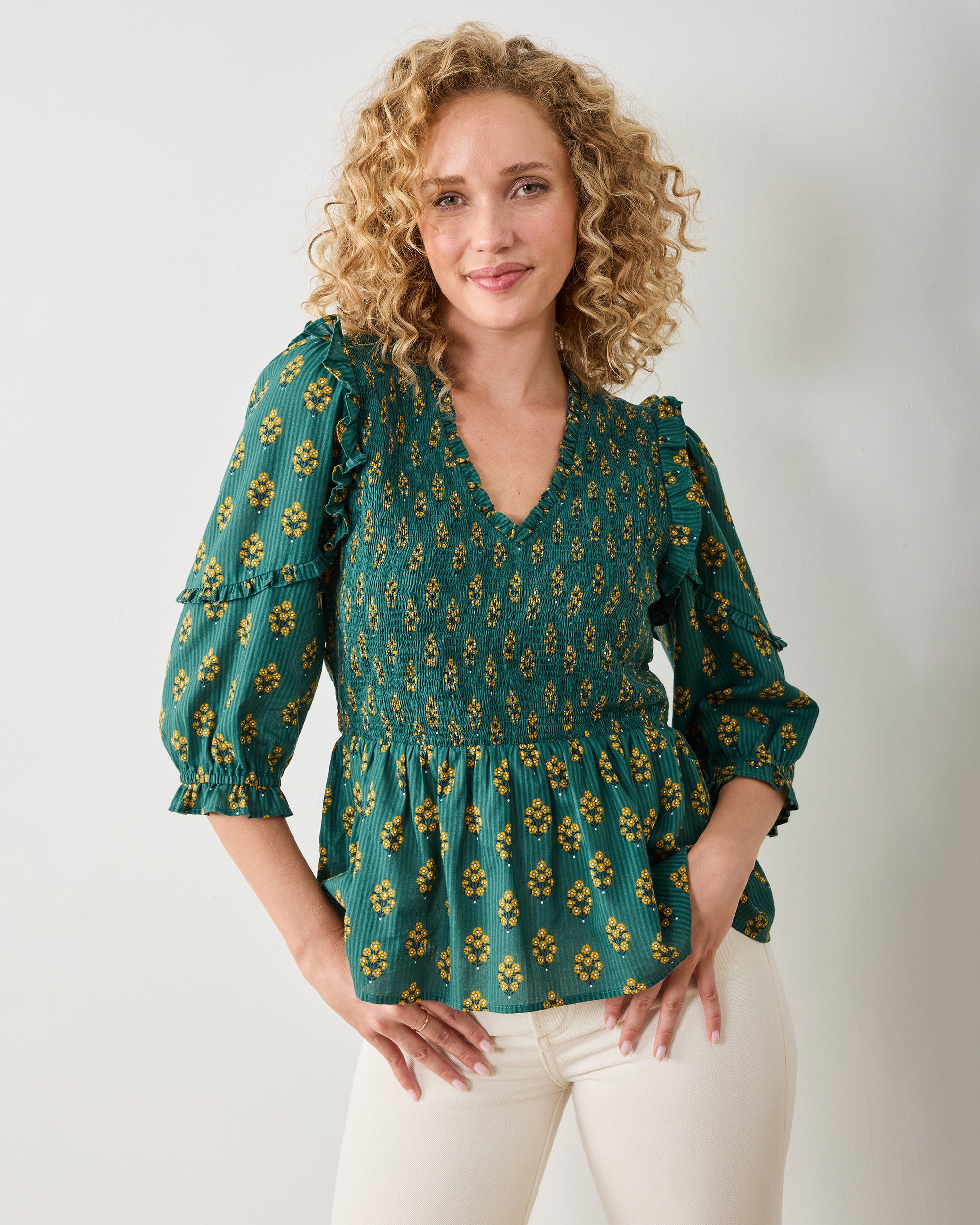 Texas Bouquet - Myrtle Blouse - Desert Moss – Printfresh