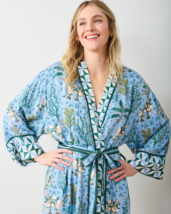 Camel's Courtyard - Eco Satin Robe - Slate Blue – Printfresh