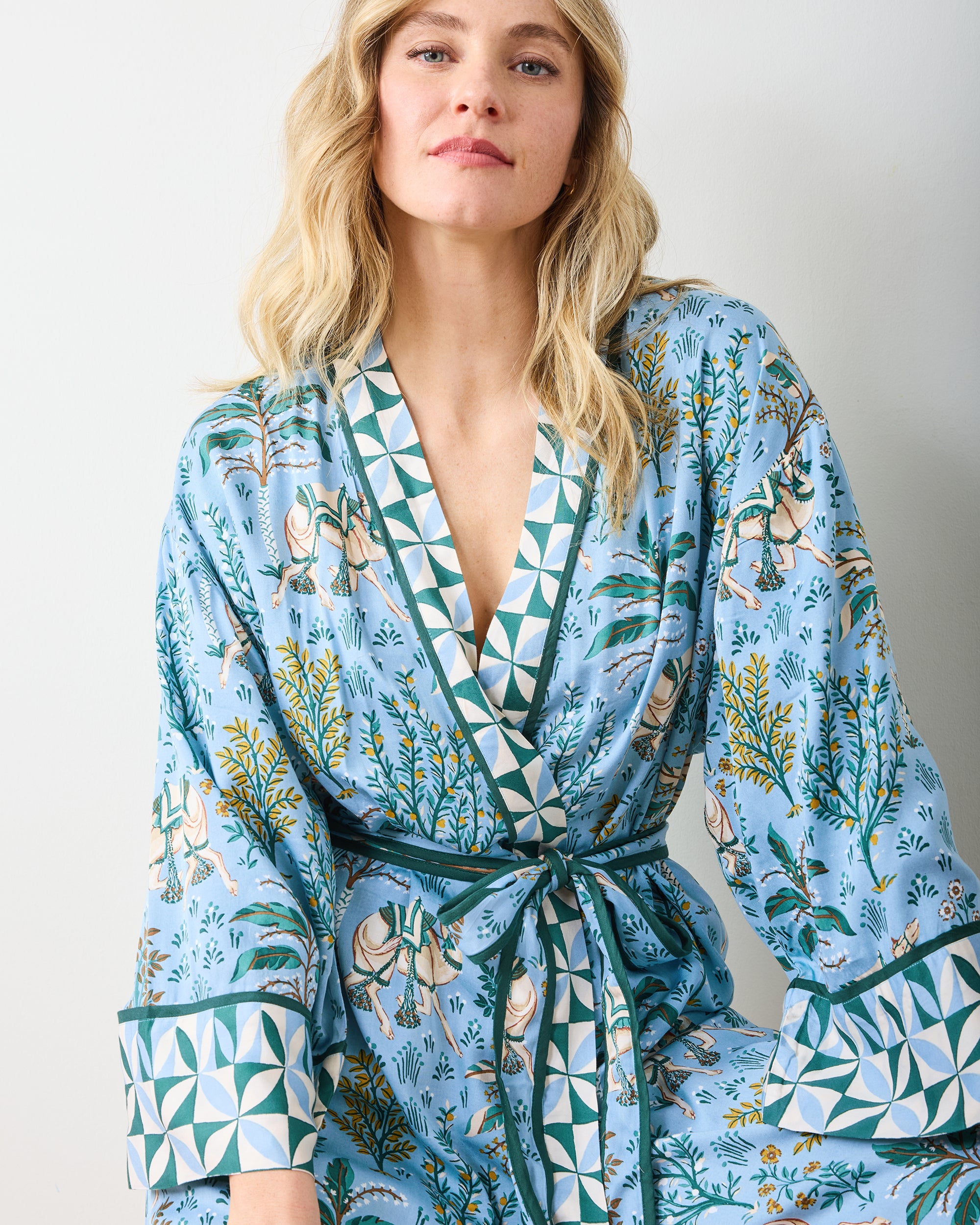 Camel's Courtyard - Eco Satin Robe - Slate Blue – Printfresh