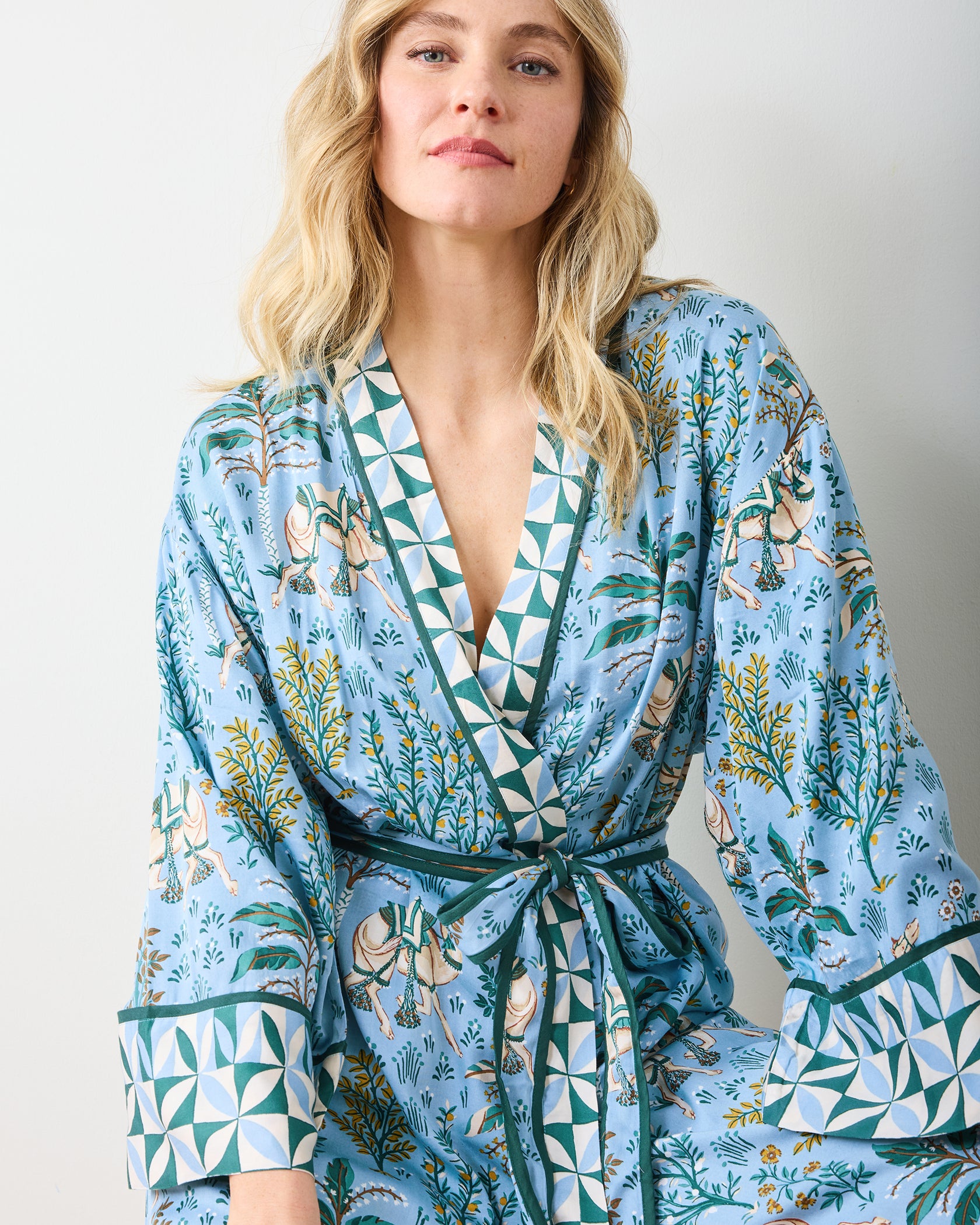 Camel's Courtyard - Eco Satin Robe - Slate Blue – Printfresh