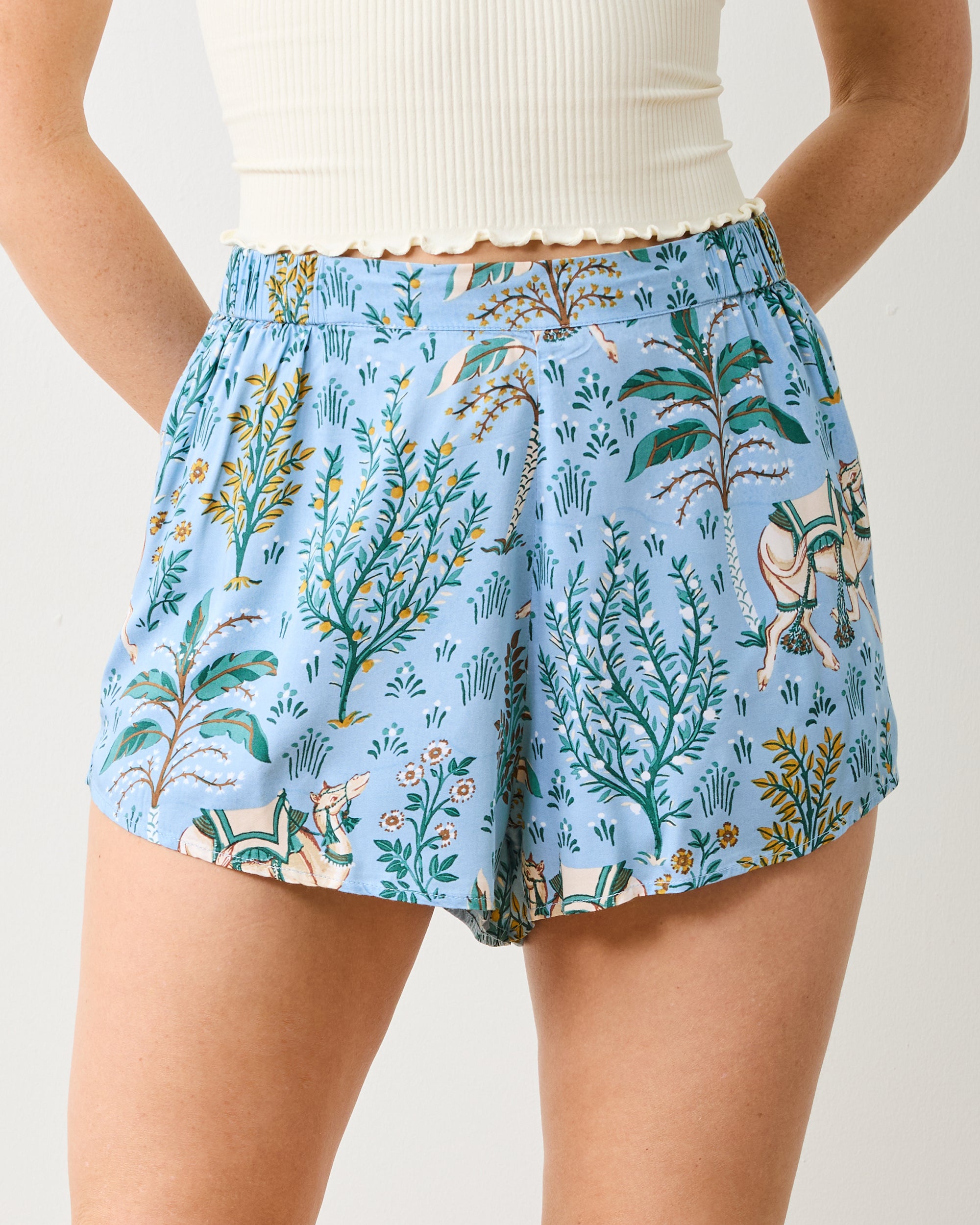 Camel's Courtyard - Eco Satin Sweet Dreams Shorts - Slate Blue – Printfresh