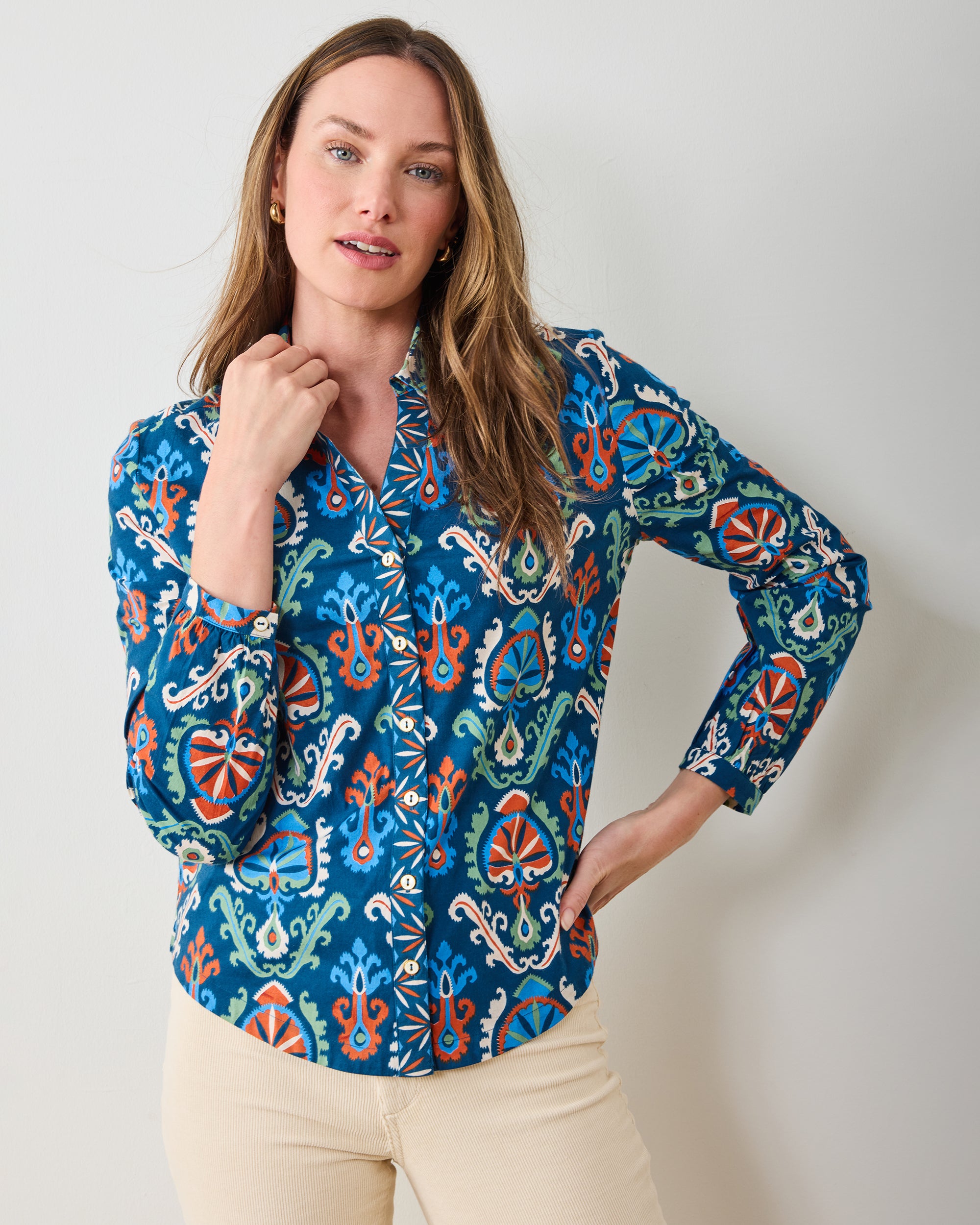Eclectic Ikat - Edith Blouse - Navy – Printfresh