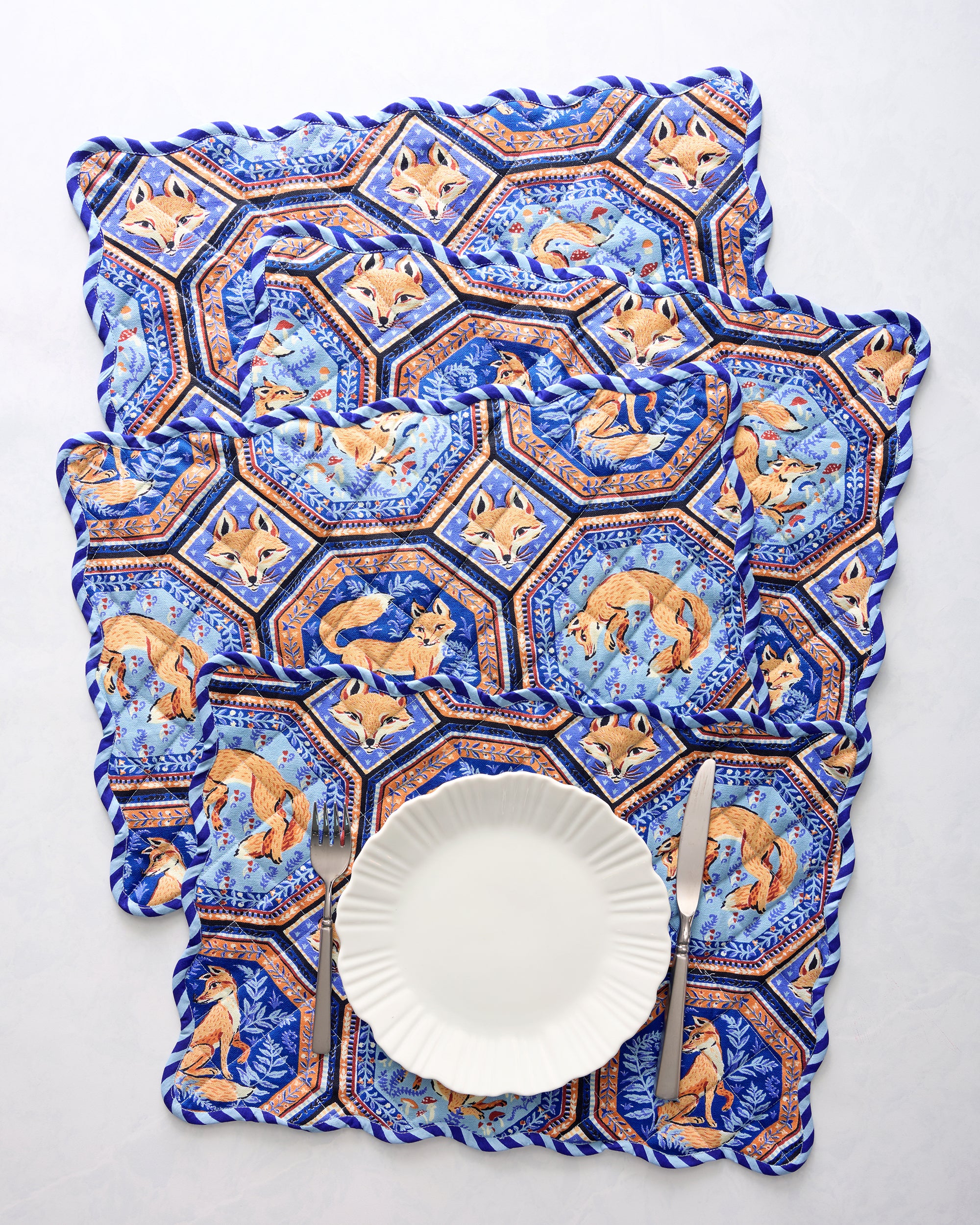 Fancy Fox - Placemats Set Of 4 - French Blue – Printfresh