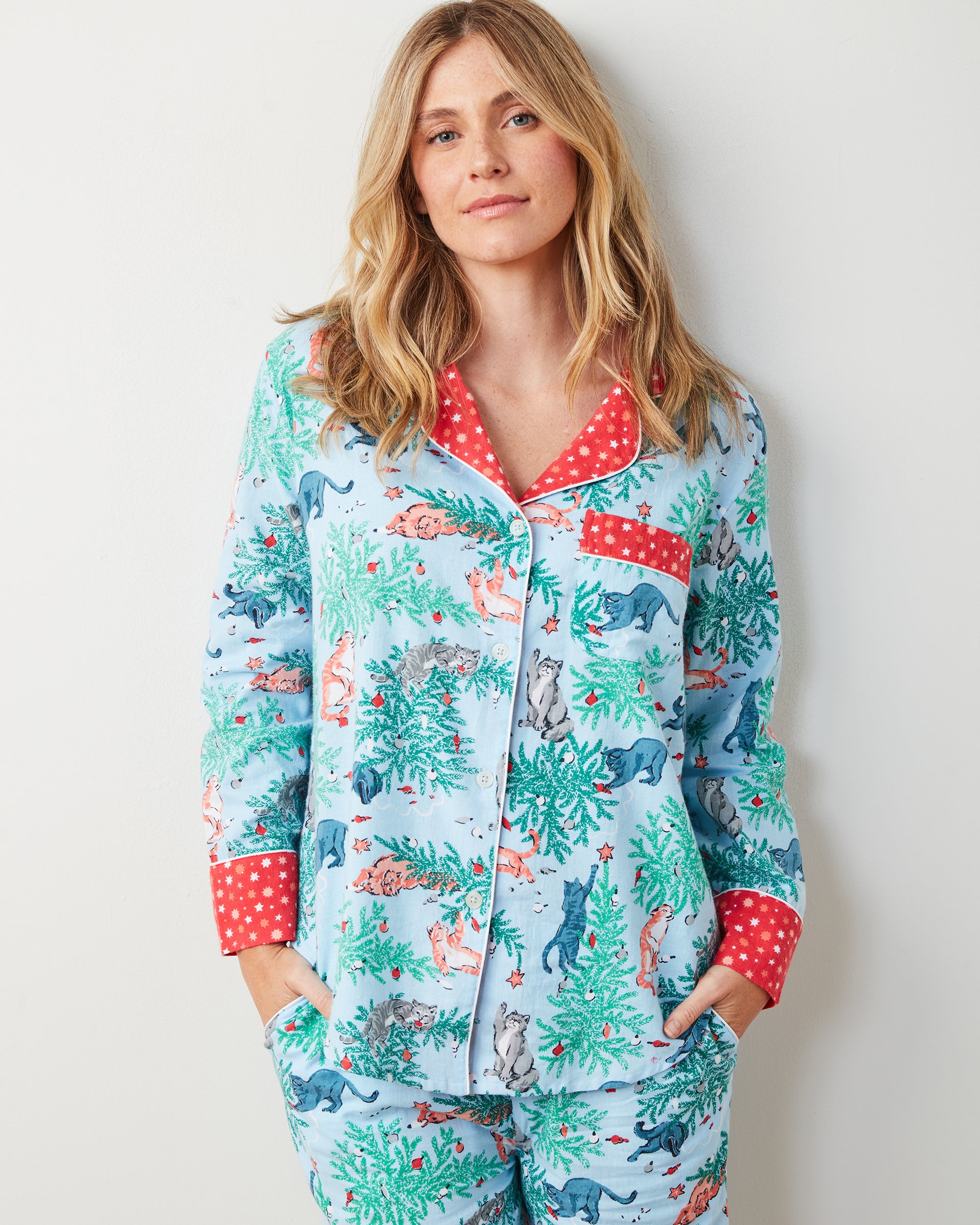 Frisky Firs - Women's Flannel Long PJ Set - Twinkling Blue – Printfresh