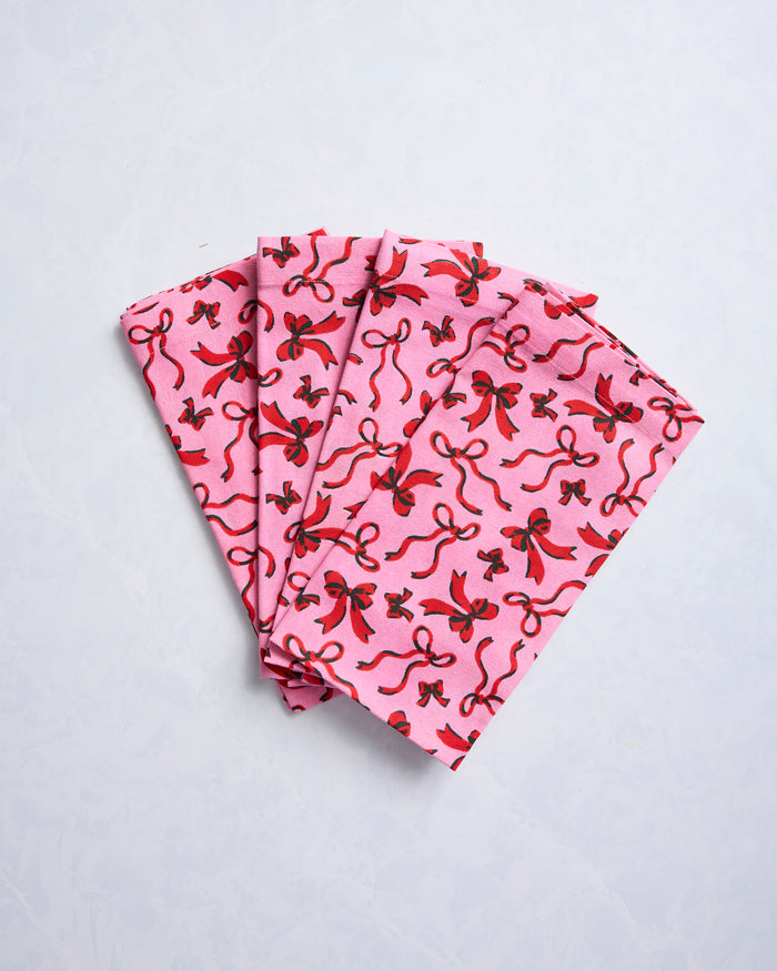 Red Ribbons - Dinner Napkins Set of 4 - Pink Tinsel – Printfresh