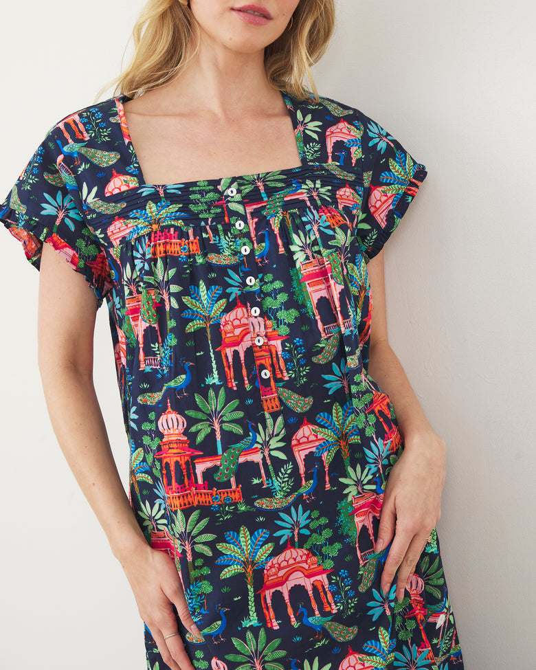 Peacock Palace - Women's Organic Cotton Daylight Nightgown - Deep Navy ...