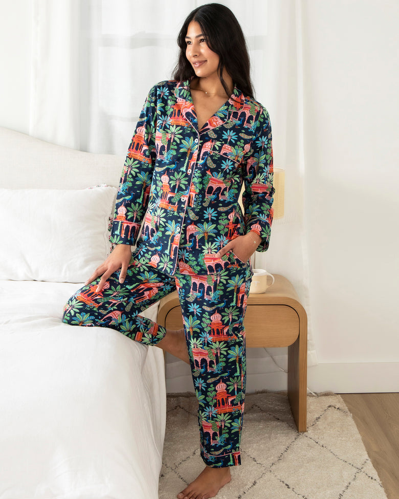 Peacock Palace - Women's Organic Cotton Tall Long PJ Set - Deep Navy ...