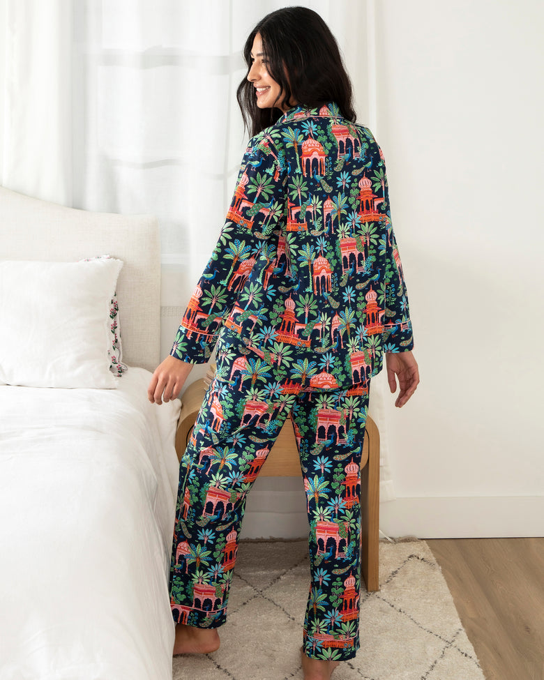 Peacock Palace - Women's Organic Cotton Tall Long PJ Set - Deep Navy ...
