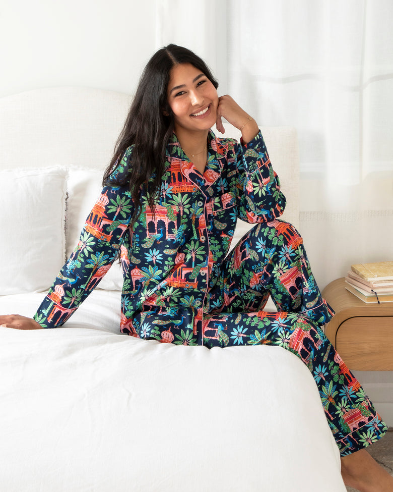 Peacock Palace - Women's Organic Cotton Tall Long PJ Set - Deep Navy ...