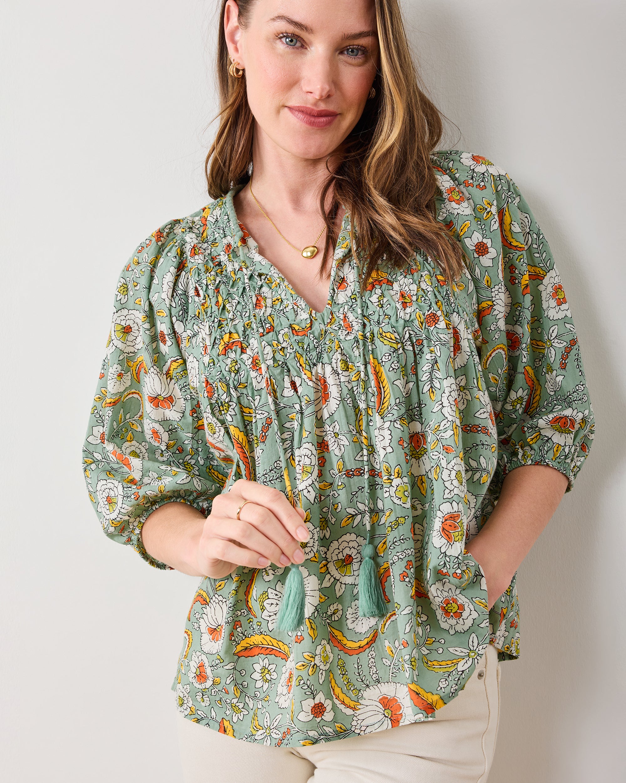 India Bloom - Artifact Blouse - Sage – Printfresh