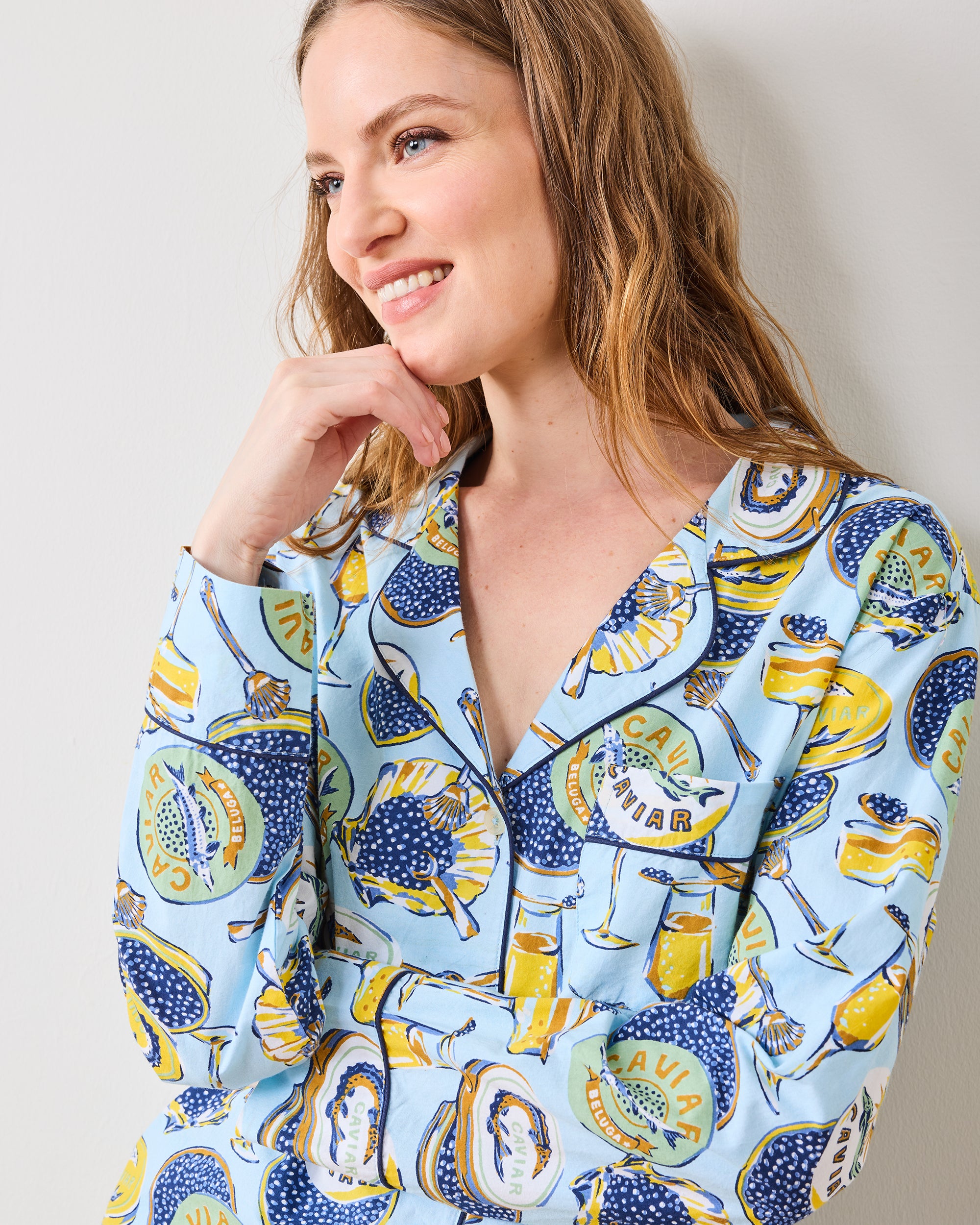 Champagne & Caviar - Women's Organic Cotton Long PJ Set - Pale Blue ...