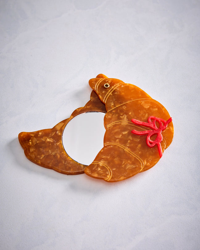 Solar Eclipse - Hand Painted Bow Croissant Compact Mirror - Brown Comb ...