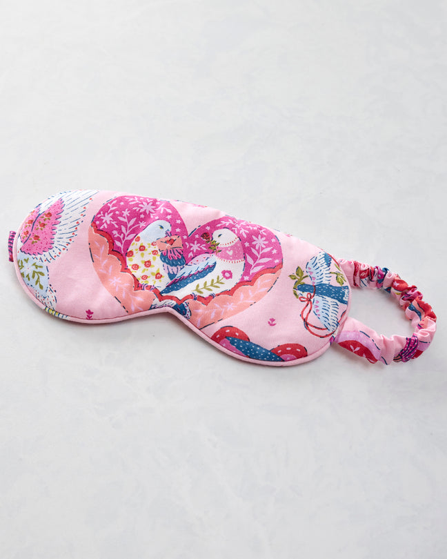 Swooning Sparrows - Eco Satin Eye Mask - Pink Petal – Printfresh