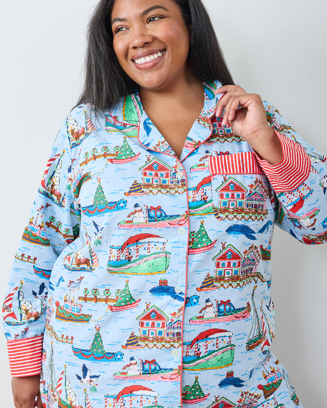 Sugar Plum Ferry - Long PJ Set - Blue Sailboat – Printfresh